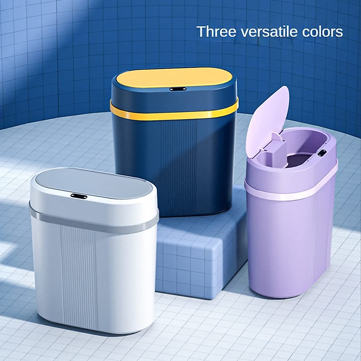 Jaquiain Trash Can Electronic Automatic Garbage Bin Waterproof Bathroom Kitchen Dustbin Intelligent Waste Bin Purple