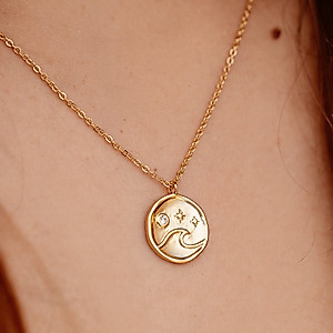 Pura Vida 18" Gold Plated Crystal Wave Coin Necklace - Handmade Statement Necklace with Czech Crystal - Gold Necklace for Women, Long Necklaces, Boho Jewelry for Women - 3" Extender