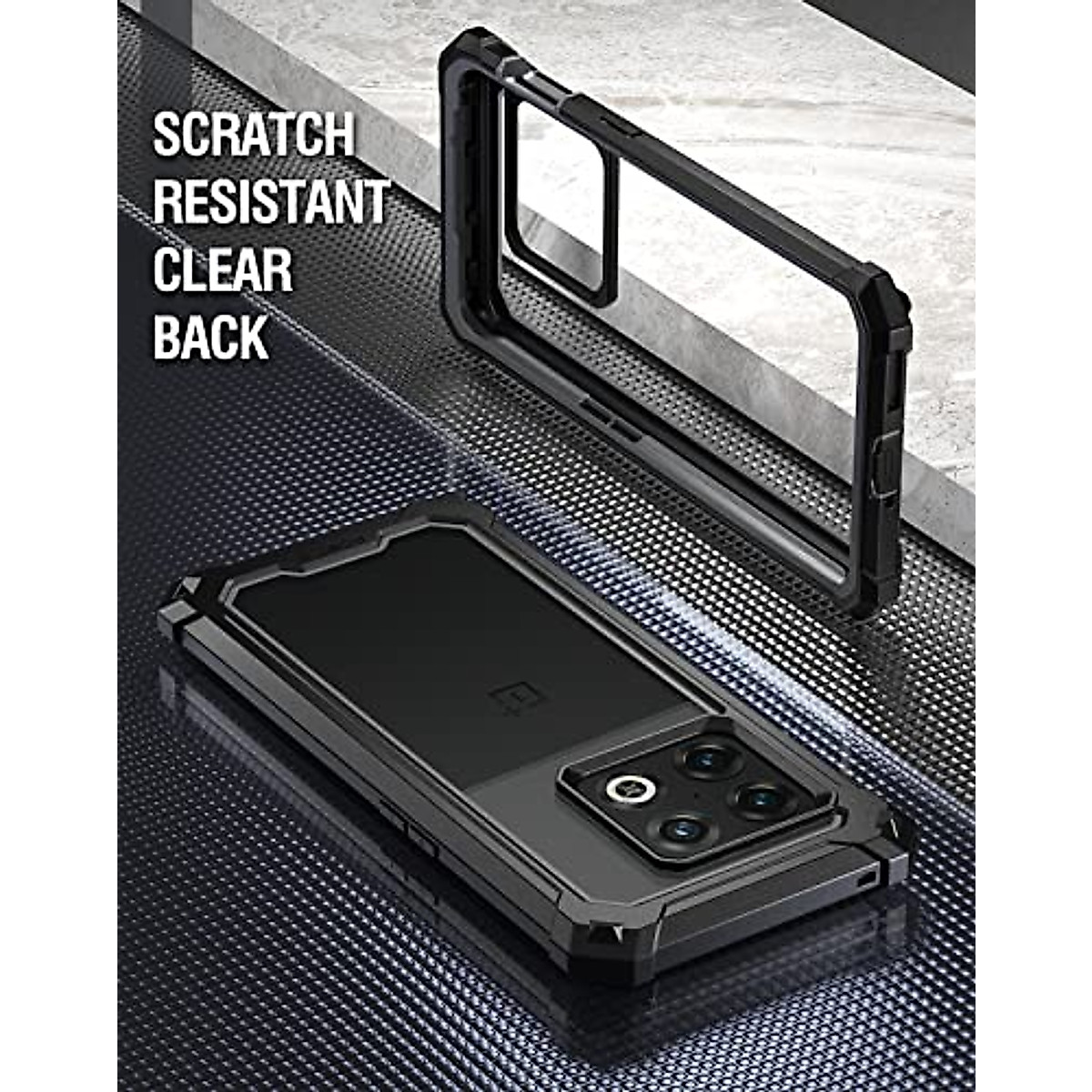 Poetic Guardian Case Designed for OnePlus 10 Pro 5G, Built-in Screen Protector Work with Fingerprint ID, Full Body Hybrid Shockproof Bumper Cover Case, Black/Clear