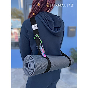SukhaMat - Yoga Mat Strap, Extra-Durable and Comfortable | Multi-Purpose Strap/Carrier for Your Yoga Mat, Pilates or Exercise Mat (Black)
