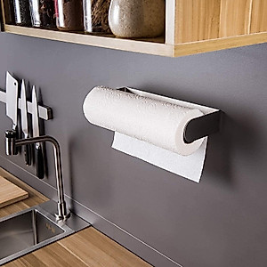 YIGII Towel Hooks + Paper Towel Holder Under Cabinet - Self Adhesive for Kitchen,SUS-304 Stainless Steel Brushed