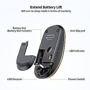 Silent Wireless Mouse, 2.4G Slim Travel Mouse with USB Receiver, Quiet Click Protable Computer Mice for Laptop PC Mac, Comfortable Texture, Black & Gold