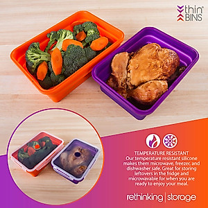 Kitchen + Home Thin Bins Collapsible Containers – Set of 2 Extra Large Rectangle Silicone Food Storage Containers – BPA Free, Microwave, Dishwasher and Freezer Safe