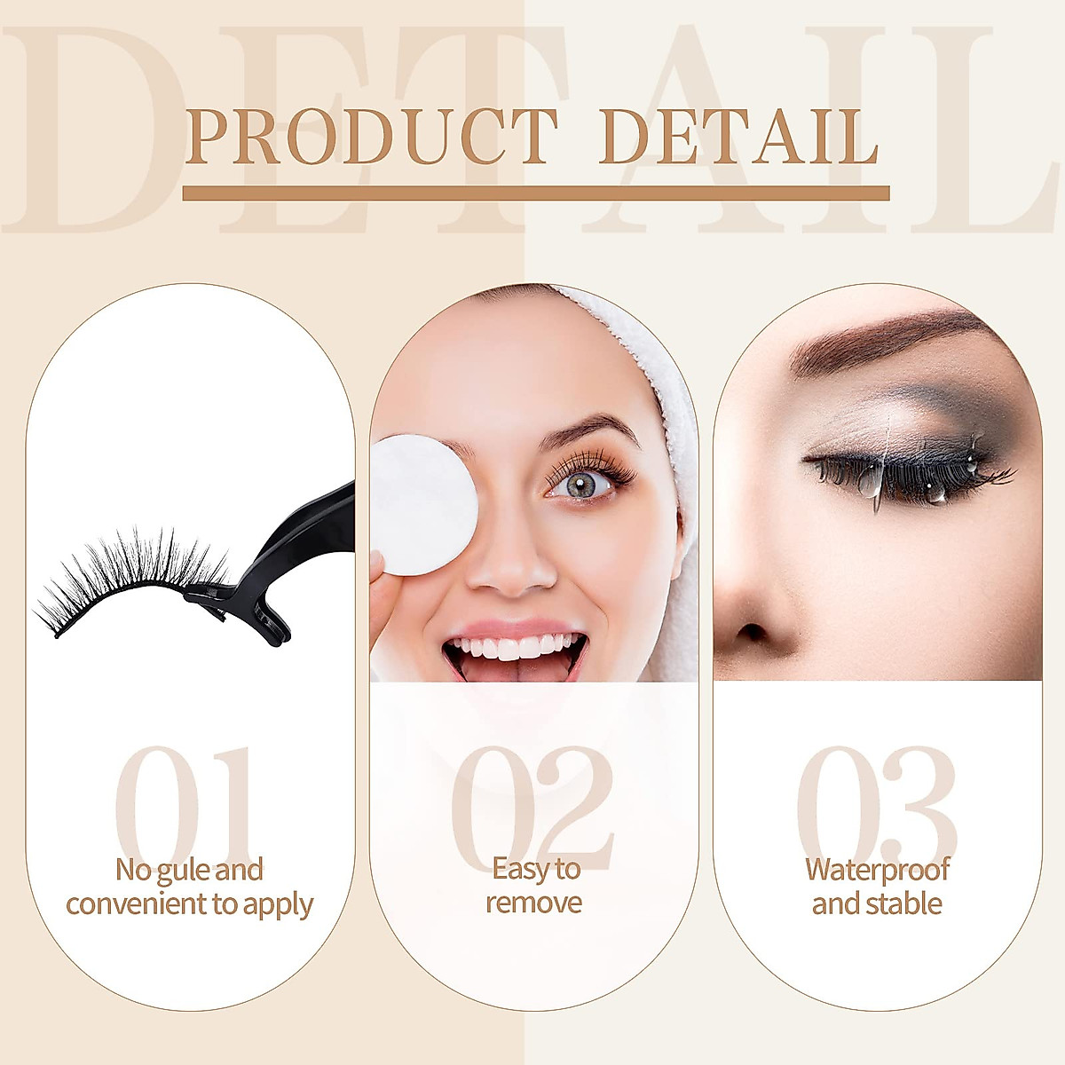 Nuogo 24 Pairs Reusable Self Adhesive Eyelashes No Glue Needed False Eyelashes Natural Look Easy to Apply Eye Lashes with Fake Eyelash Extension Applicator Tool (Natural Style,10 x 7 x 7 mm)