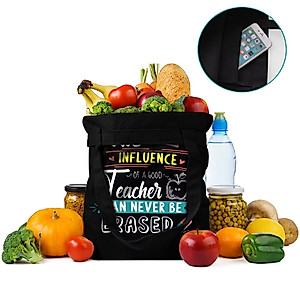 NANOOER Teacher Appreciation Gifts Canvas Tote Bag Black with Inner Pocket for Women Teacher Graduation Christmas, Reusable Grocery Bag