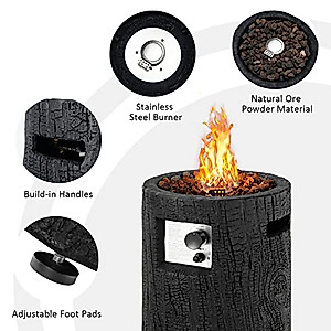 Giantex Fire Pit Outdoor 16’’ Electronic Ignition Round Fireplace with 30,000 BTU Heat Output, Lava Rocks, Instant Touch-up Pen, Waterproof Cover, for Patio, CSA Certified Fire Pits for Outside(Black)