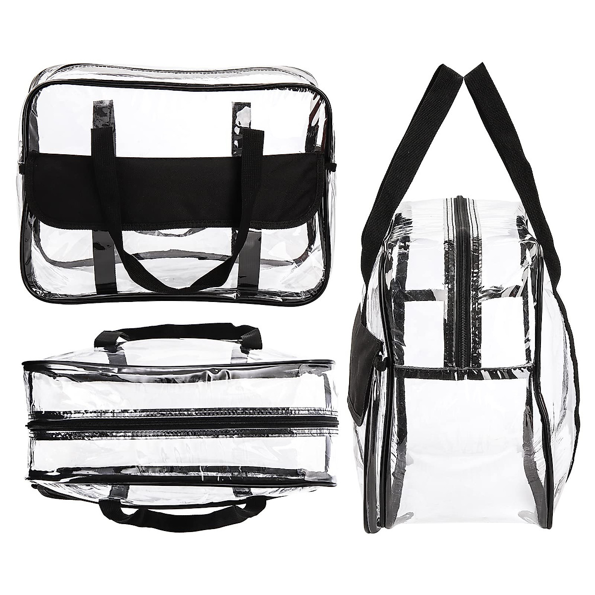 Peohud 2 Pack Clear Tote Bag Stadium Approved, Large Clear Cosmetics Bag, Transparent Waterproof Bag for Travel Gym Beach, PVC Storage Bags With Zipper and Handle, 15 x 12 x 5.7 Inches