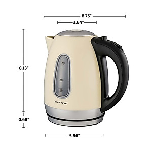 OVENTE Electric Kettle Stainless Steel Instant Hot Water Boiler BPA Free 1.7 Liter 1100 Watts Fast Boiling with Cordless Body and Automatic Shut Off Safe and Perfect for Tea Coffee Milk, Beige KS96BG