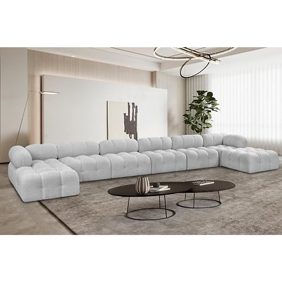 Meridian Furniture 611Grey-Sec8B Ames Collection Modern | Contemporary Modular Sectional with Rich Grey Boucle Fabric, Modular to Create Infinite Configurations, 204" W x 68" D x 28" H, Grey