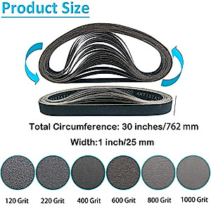 Sackorange 24 Pack 1 x 30 Inch High Performance Silicon Carbide Sanding Belts - 4 Pcs Each of 120 240 400 600 800 and 1000 Grits Premium Knife Sharpening Sanding Belts