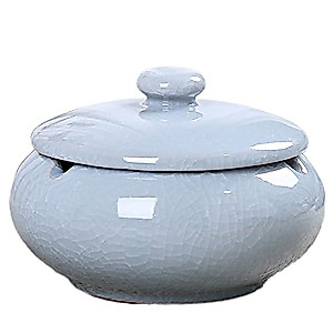 Wotermly 1 Pack Ceramic Ashtray with Lid, Weed Cigarette Ashtrays for Patio or Indoor Outdoor, Oriental Aesthetics Ash Holder for Smokers,Desktop Smoking Ash Tray for Home Office Decoration (1Grey)