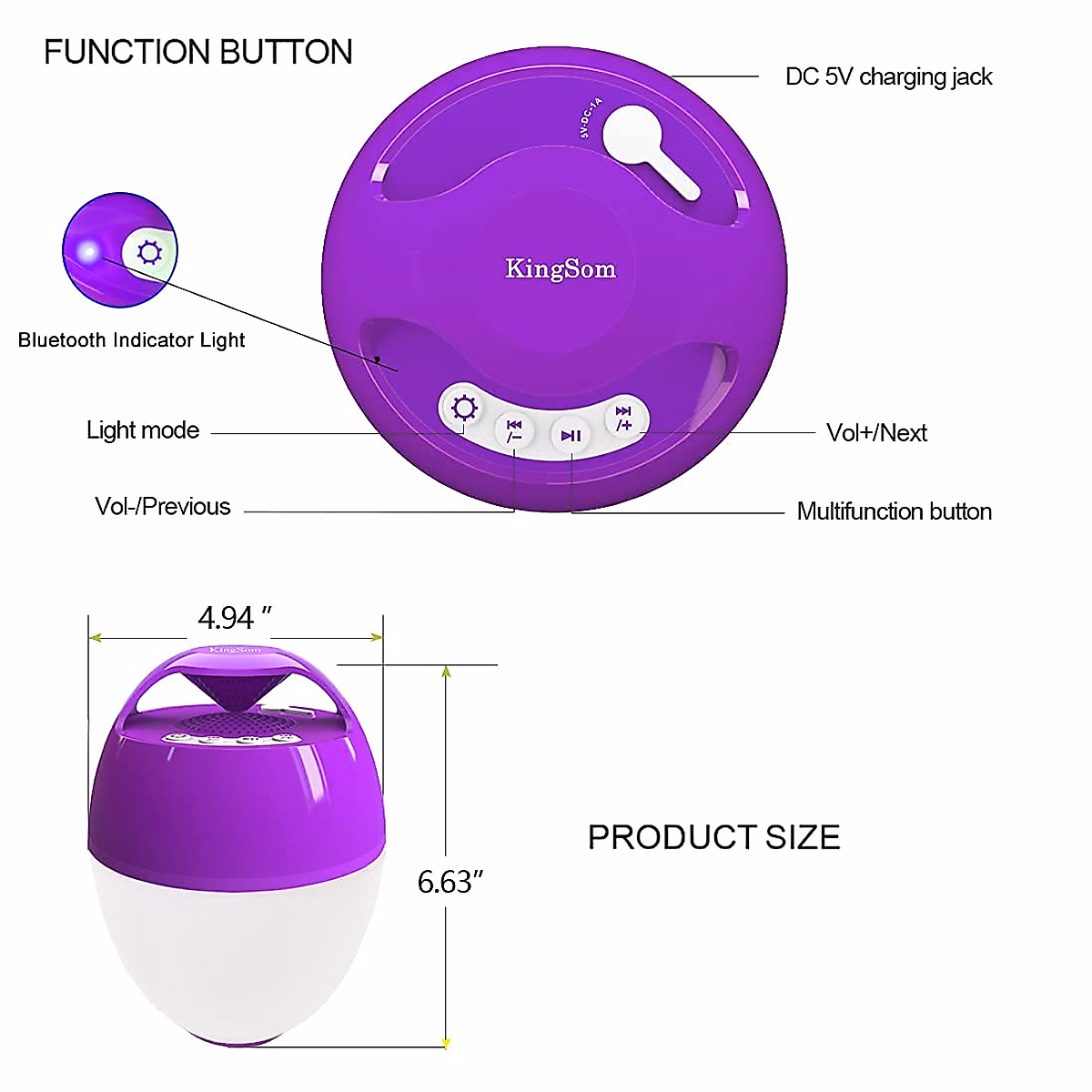 Wireless Bluetooth 5.0 Speaker, Pool Floating Speaker IP68 Waterproof with 8 Modes Color Changing Lights, HD Stereo Sound & Rich Bass, Hands-Free Portable Shower Speaker for Hot Tub, Bathtub, Outdoor