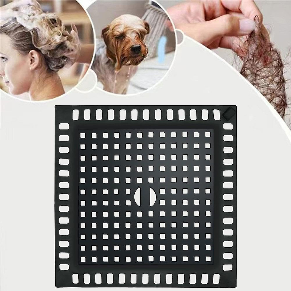 Shower Drain Cover Hair Catcher, Shower Drain Hair Catcher, Black Matte Square Drain Cover for Catching Hair, Suitable for Bathroom Floors, Balconies, Bathtubs, Kitchen Drains