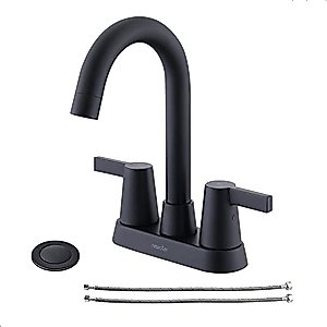 NEWATER 2-Handle Matte Black Bathroom Faucet 4-Inch Centerset 2-3 Hole Black Bathroom Sink Faucet，Lavatory Sink Faucet with Pop-Up Drain Assembly and Faucet Supply Lines