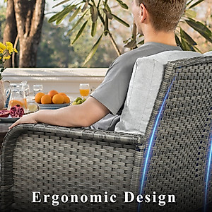 CAODOC 2 Pack Wicker Patio Furniture Chairs,Outdoor Rattan Chairs with Armrest Support 250 lb,Gray