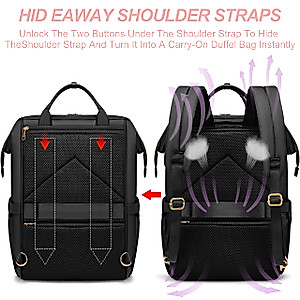 CAFELE Laptop Backpack Women Men,17.3 Inches Wide Open Large USB Charging Port Nurse Backpack, Doctor Teacher College Travel Shoulder Purse Bag,Quilted Black