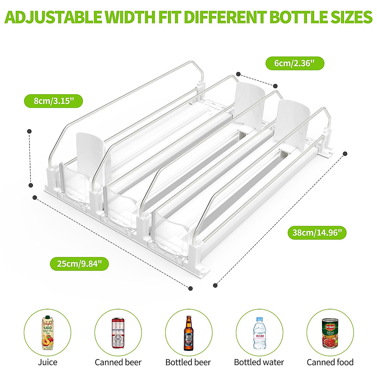 Coanto Drink Organizer for Fridge, Soda Can Dispenser for Refrigerator, Automatic Self-Pushing Fridge Drink Dispenser Holds up to 15 Cans, 3 Row