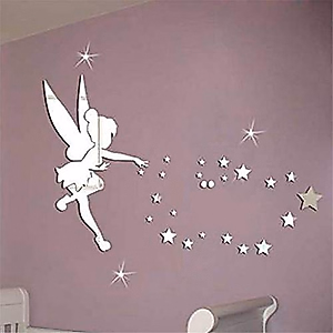 Winwinfly Wall Decals Stickers Acrylic Wall Stickers Cute Little Fairy Stars,3D Mirror Modern DIY Wall Stickers for Kids Room Bedroom Kindergarten
