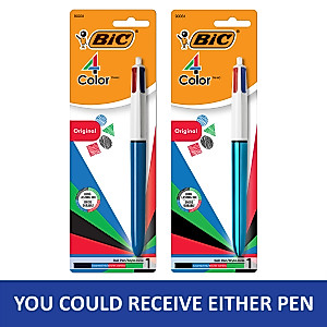 BIC Medium Point Ball Pen, 4 Colors, Assorted Ink, 1 per Pack