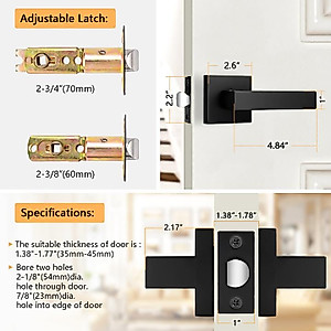 Probrico Matte Black Passage Door Levers Square Hall Closet Handles, Heavy Duty Interior Non-Locking Lever Sets, Reversible for Right & Left Side, 5 Pack