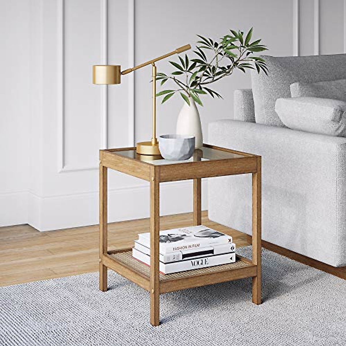 Nathan James Nash Modern Solid Wood Accent End or Side Table, Light Brown/Glass 18 in x 18 in x 22 in