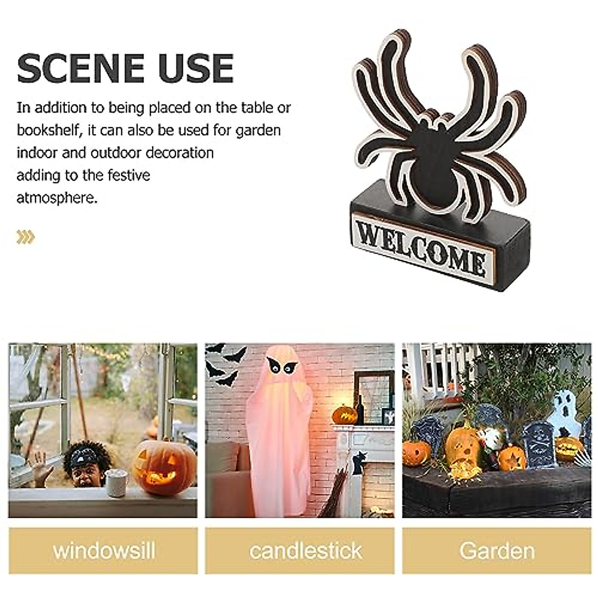 ABOOFAN Halloween Wood Table Decor Black Bat Spider Wooden Cutouts Figurine Wood Welcome Sign Haunted House Party Table Decor