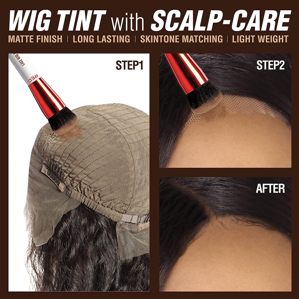 KISS NEW YORK Stocking Wig Cap 5 PCS (Natural Brown) with Lace Wig Powder Tinted (Medium Brown)