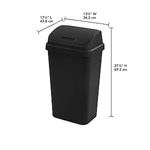 Orsd5D4ite 13 Gallon Trash Can, Plastic Swing Top Kitchen Trash Can, Black