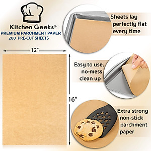 Parchment Paper Baking Sheets Unbleached Non-Stick Precut 12x16 Inches Will Not Curl Pack of 200