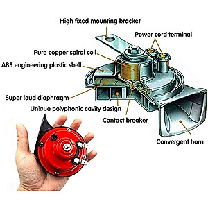 Super Loud Train Horn,1Pair 12V Waterproof Electric Snail Horn Car Horn for Trucks, Train, Boat,Cars, Motorcycle, Bikes & Boats… (Red)