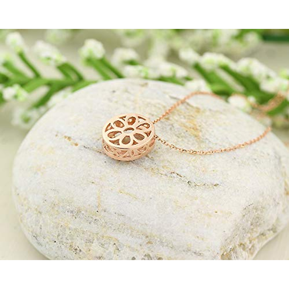 GNG 10k Rose Gold Diamond Morganite Halo style Pendant Necklace, 18" (morganite)