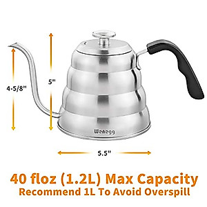 Pour Over Coffee Kettle with Thermometer for Exact Temperature 40 fl oz - Premium Stainless Steel Gooseneck Tea Kettle for Drip Coffee, French Press and Tea - Works on Stove and Any Heat Source