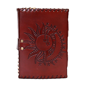 CLA Journal Leather, Leather Notebook, Vintage Journal, Leather Journal for Men, Leather Journal for Women, Sun and Moon Journal Leather, (7 x 5 Inch, Bronze - Sun & Moon)