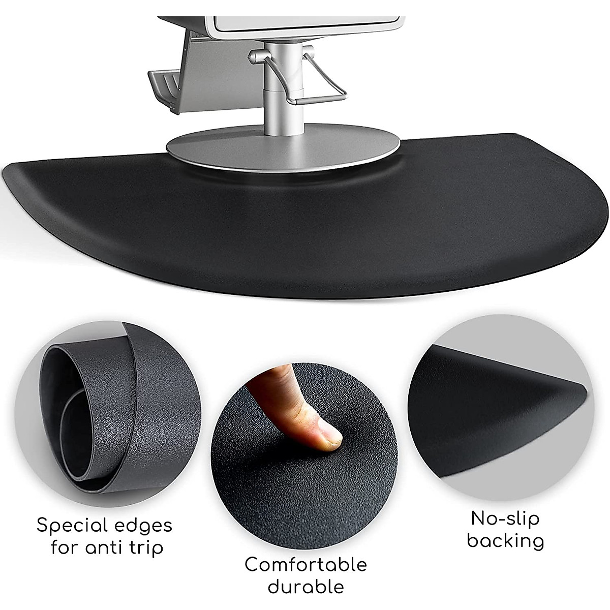 Salon mats for Hair Stylist 3′x5′ Barber Shop Salon Floor Chair Mat -Black Semi Circle Hair Stylist Station Mats -1/2" Thick Office Comfort Floor Mat