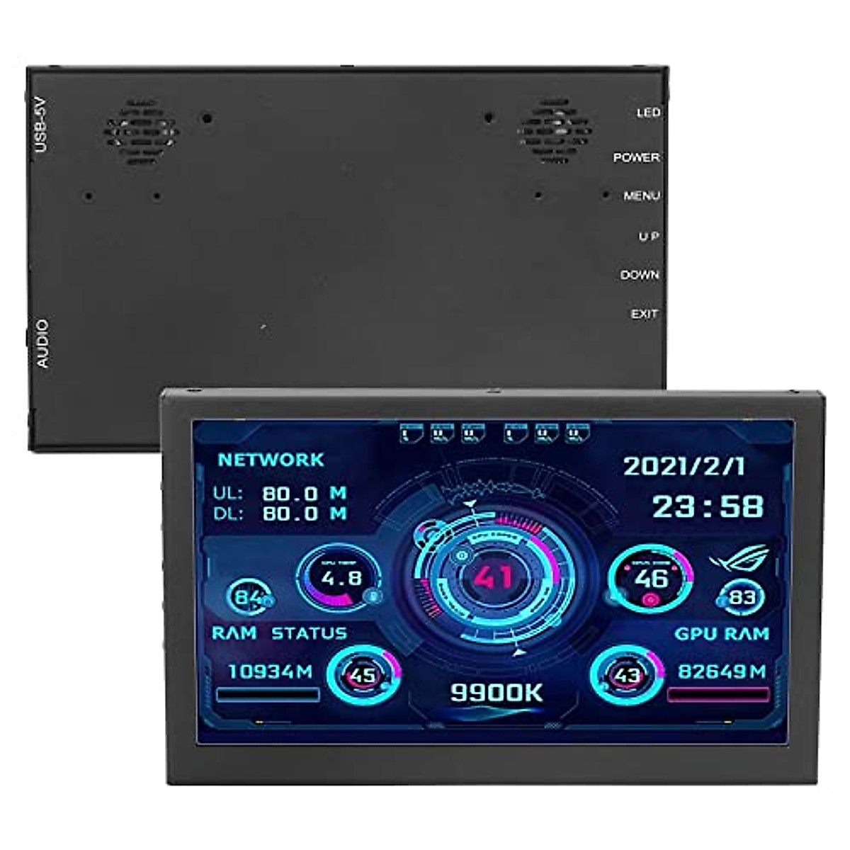 Computer Display Monitor, High Definition Stepless Bright Adjustment ABS PC Secondary Screen with 2pcs Cable for Home