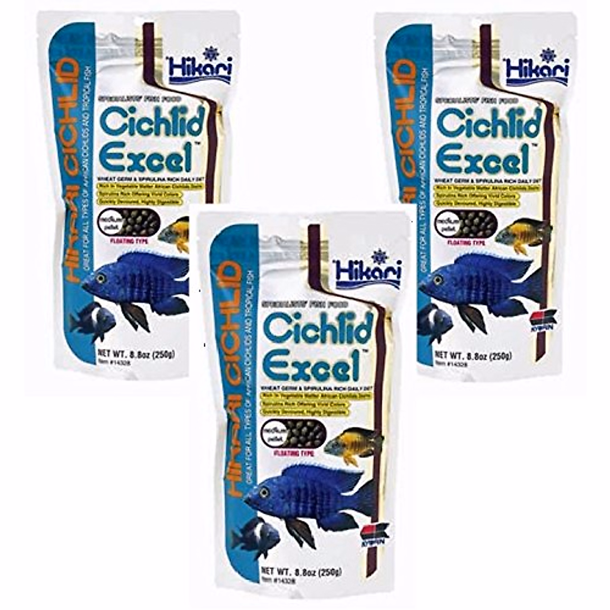 (3 Pack) Hikari 8.8-Ounce Cichlid Excel Floating Pellets for Pets, Medium