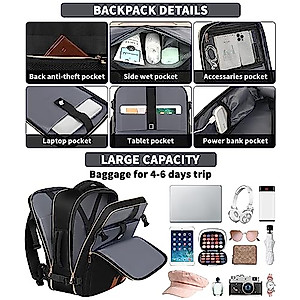 Travel Backpacks for Women Carry On, TSA Friendly Flight Approved Backpack for Traveling On airplane Water-resistant Personal Item Bag with Laptop Compartment Fits 15.6 Laptop Casual Daypack for Work