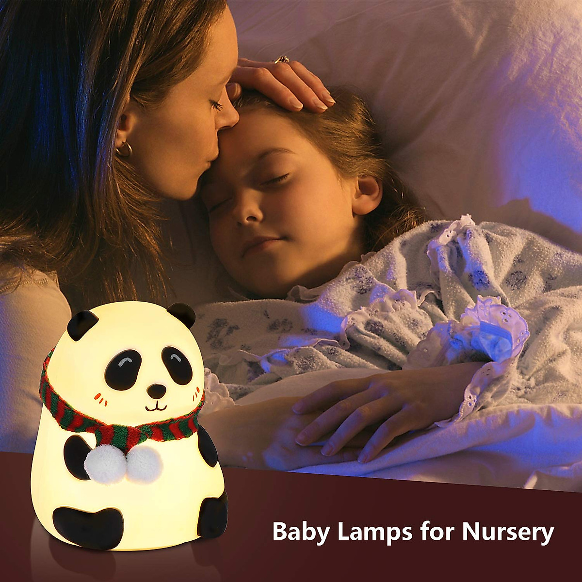 GoLine Panda Gifts for Girls Boys Babies Toddlers, Cute Nursery Decor Silicone Panda Bear Night Light for Bedroom with 7 Color Change LED Lamp.