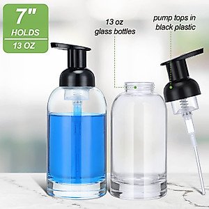 Eccliy 4 Pack 13 Oz Clear Glass Jar Soap Dispenser with Foaming Pump, Clear Thick Hand Liquid Dish Soap Dispenser Round Bottles for Bath Home Kitchen Oil Lotion(Clear)