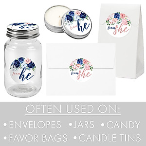 Navy and Blush Floral Gender Reveal Party -Team He or Team She - 40 Stickers