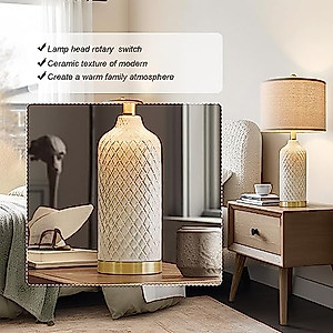 G-SAFAVA 24.25" Modern Ceramic Table Lamp Set of 2 White and Gold Lamp for Bedroom Living Room Bedside Lamps for Nightstand