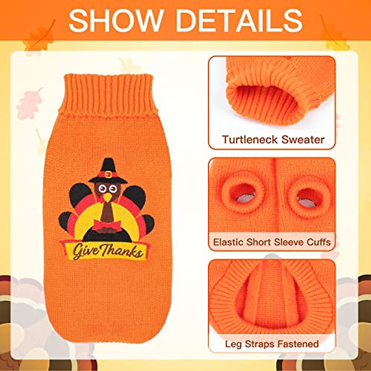 HUMLANJ 2 Packs Knitted Cat Sweater Thanksgiving Turtleneck Turkey Sweater Pet Cat Sweaters for Cats Warm Pullover Small Dog Puppy Knitwear