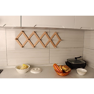 wekiweyi Expandable Accordion Wall Rack – 13 Hook Wooden Coat & Hat Rack, Multi-Functional Beech Wood Hanger for Hats, Coats, Coffee Mugs, and More, Rustic Natural Finish