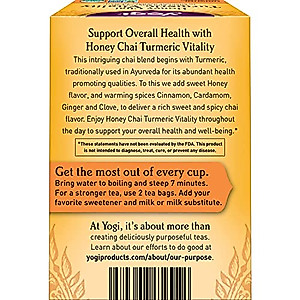 Yogi Tea Honey Chai Turmeric Vitality Tea - 16 Tea Bags per Pack (4 Packs) - Organic Tea to Support Overall Health - Includes Cinnamon Bark, Turmeric Root, Cardamom Pod, Ginger Root & More