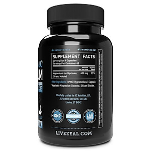 Premium Chelated Magnesium Glycinate, Malate, Citrate (400mg | 180 Capsules) Triple Blend Magnesium Complex