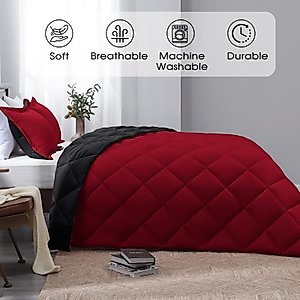 Basic Beyond Twin Comforter Set - Red Twin Comforter Set, Reversible Twin Bed Comforter Set for All Seasons, Black/Red, 1 Comforter (66"x92") and 1 Pillow Sham (20"x26"+2")