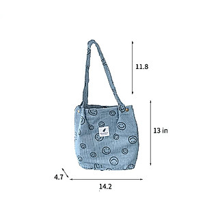 vfdgsaz Trendy Corduroy Tote Bag Cute Aesthetic Tote Bags Girls Fashion School Lunch Tote Bags (Blue)