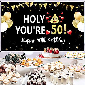 Funny 50th Birthday Banner Decorations for Men Women, Black Gold Happy 50 Birthday Banner Sign Party Supplies, Fifty Birthday Photo Booth Background for Outdoor Indoor