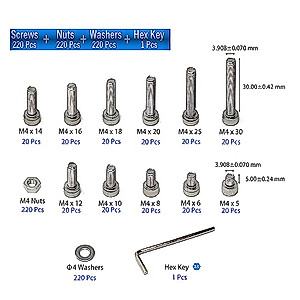 iexcell 660 Pcs M4 x 5/6/8/10/12/14/16/18/20/25/30 Stainless Steel 304 Hex Socket Head Cap Screws Bolts Nuts Washers Assortment Kit