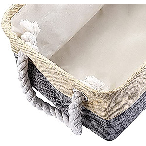 TOPZEA 6 Pack Fabric Storage Baskets, Foldable Storage Bin with Rope Handles Linen Storage Basket for Shelves, Closet Organizing, Cloth Storage Baskets, 12" x 8" x 5", Grey